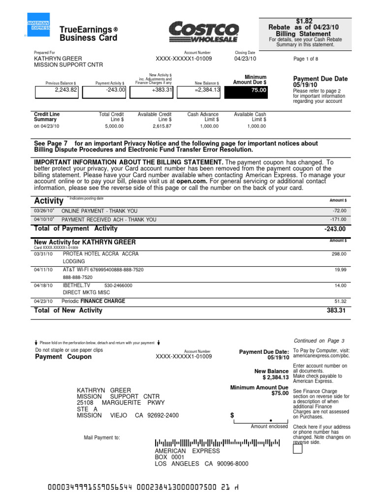 AmEx - Statement - Apr 2010 | PDF | Credit Card | American Express