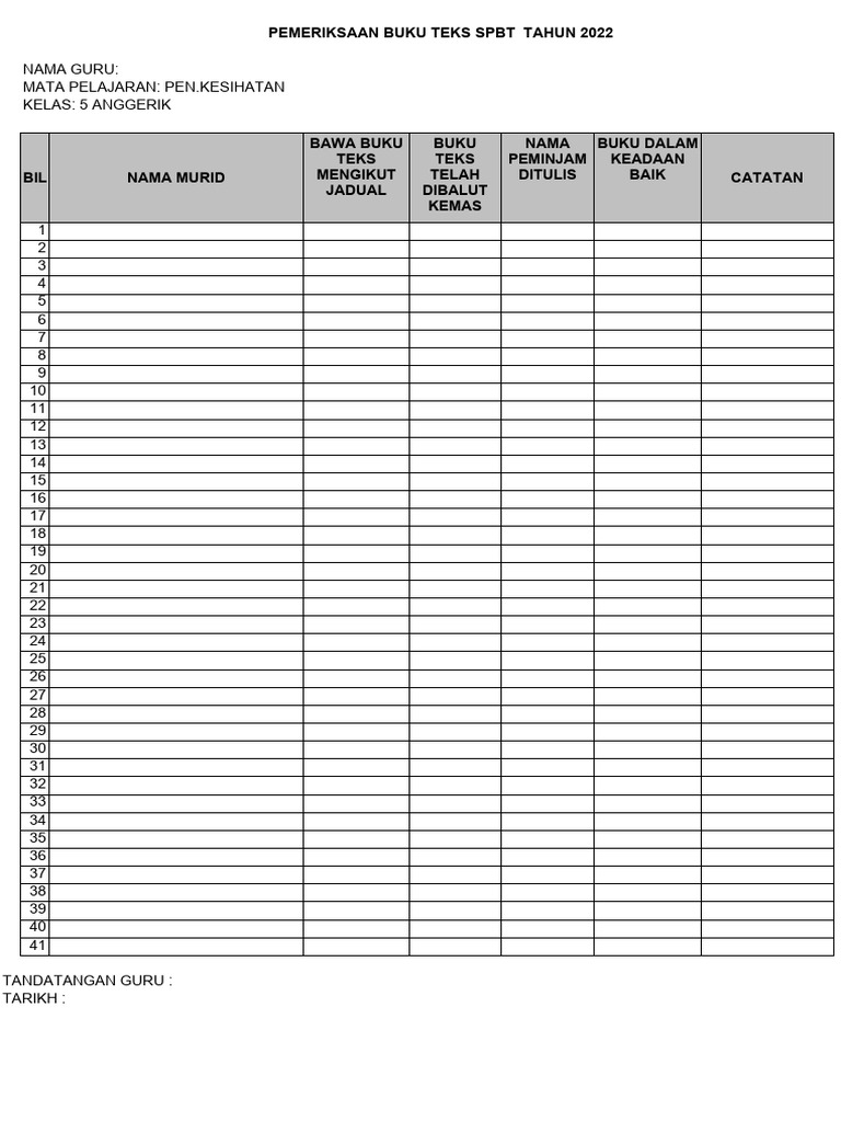 BORANG SPOTCHECK BUKU TEKS SPBT | PDF