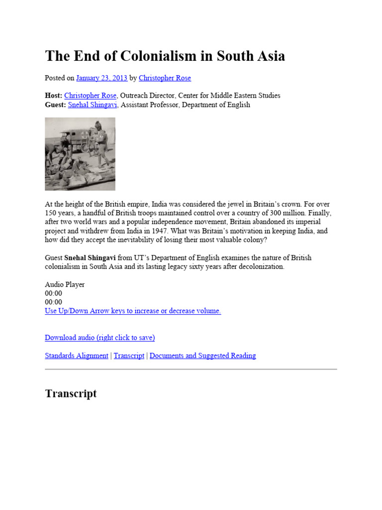 The End of Colonialism in South Asia | PDF | British Empire | British Raj