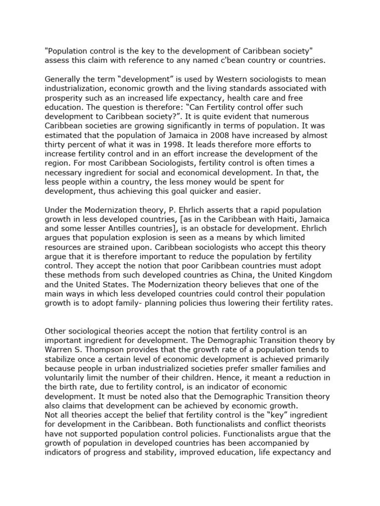 Population Control Is The Key To The Development of Caribbean Society ...