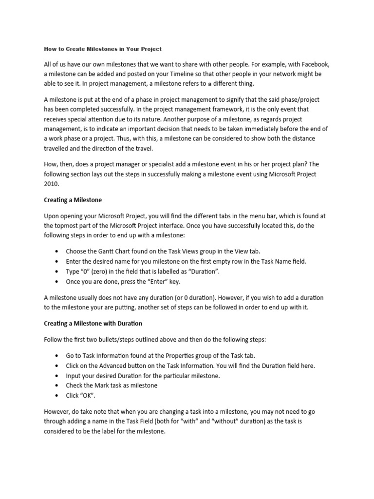 How To Create Milestones in Your Project | PDF | Project Management ...