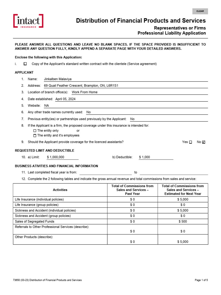 Intact App For New Agents | PDF | Insurance | Professional Liability ...