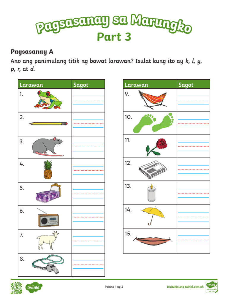 3 Pagsasanay Sa Marungko K L Y P R D | PDF