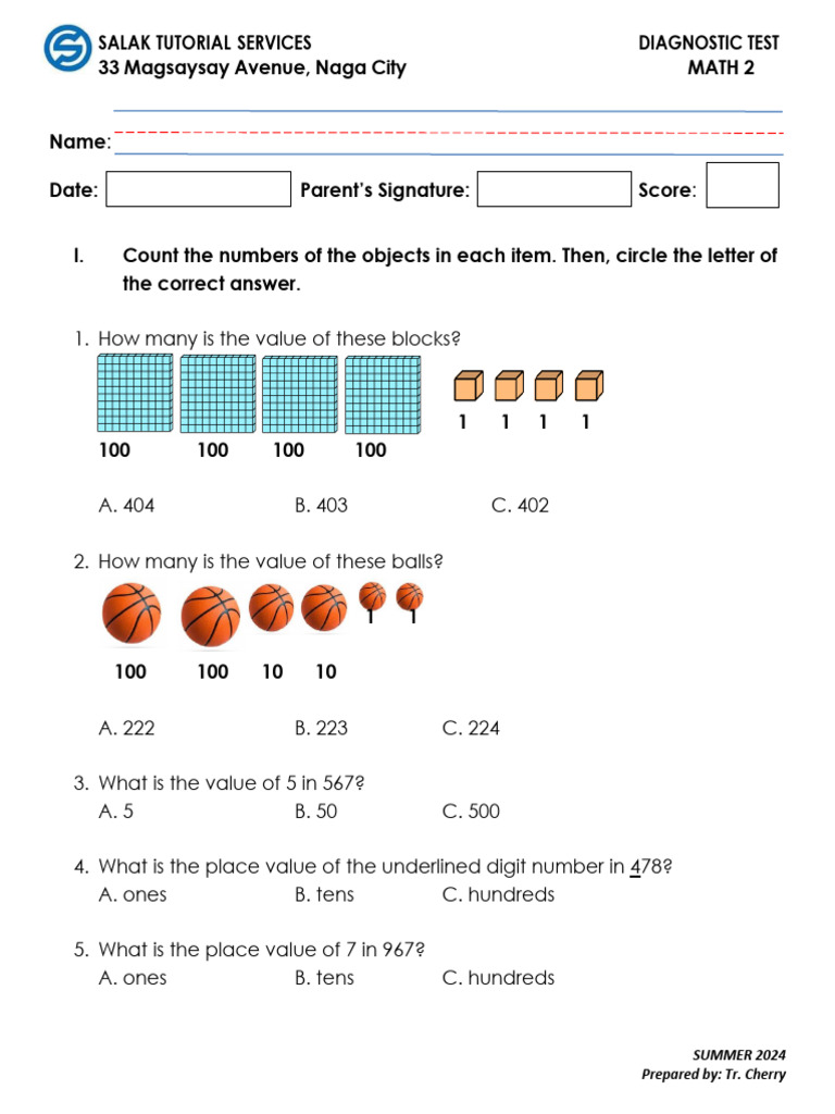 Approved - MATH 2 DIAGNOSTIC TEST-STS SUMMER 2024 | PDF | Arithmetic ...