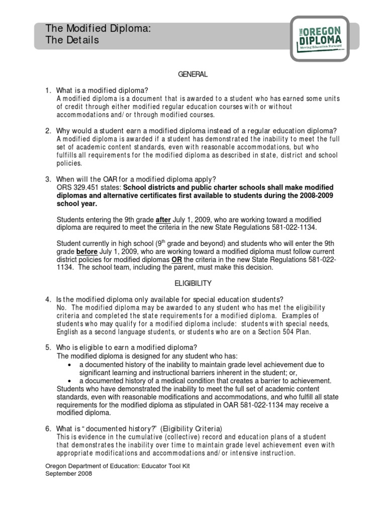 Modified Diploma Details | PDF | Secondary School | High School Diploma