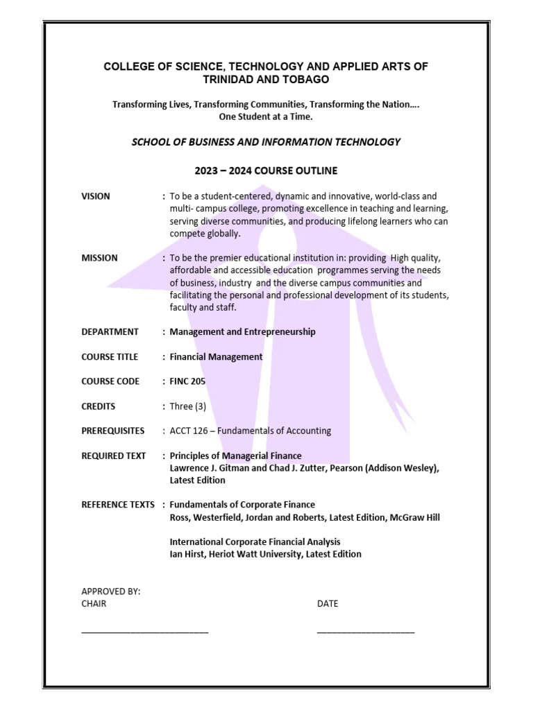 Financial Management Course Outline 2023-24 | PDF | Bonds (Finance) | Risk