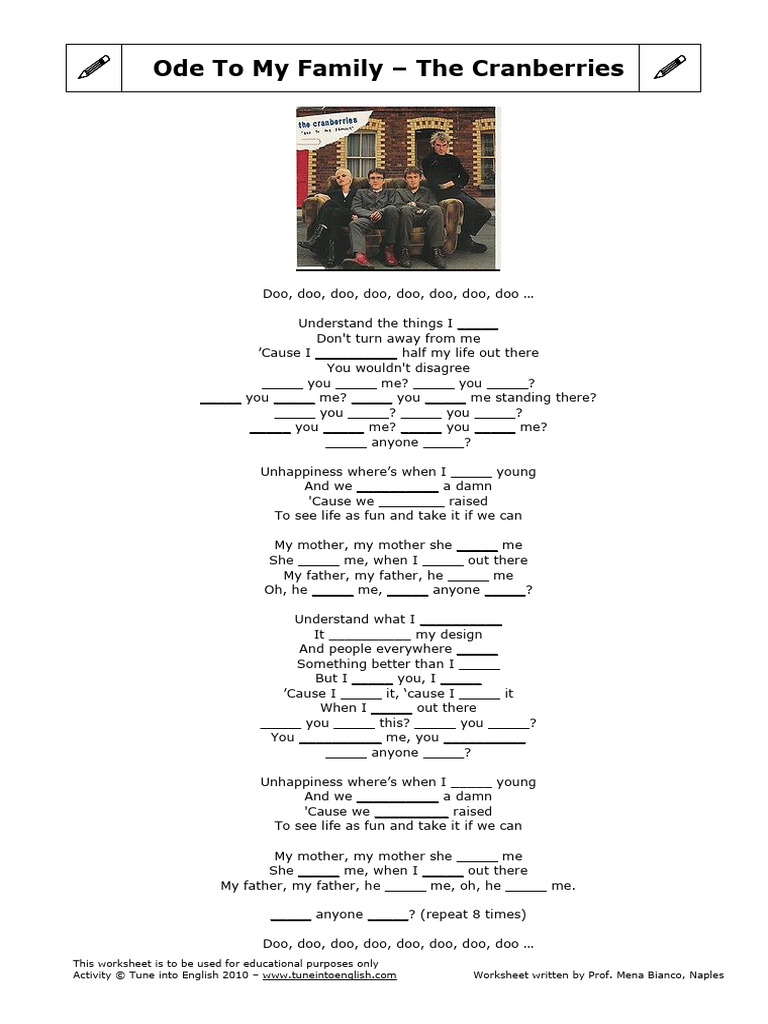 Ode To My Family - Worksheet | PDF