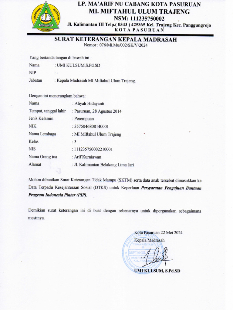 Surat Permohonan Dtks | PDF