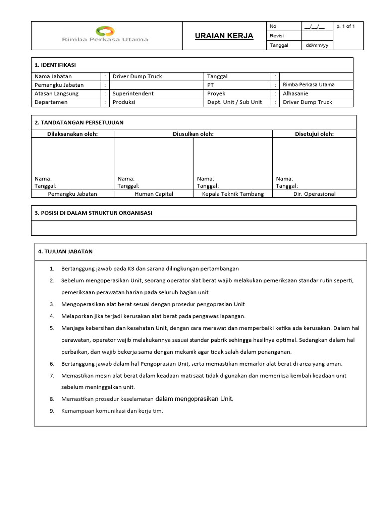 Job Desk Driver Dump Truck | PDF