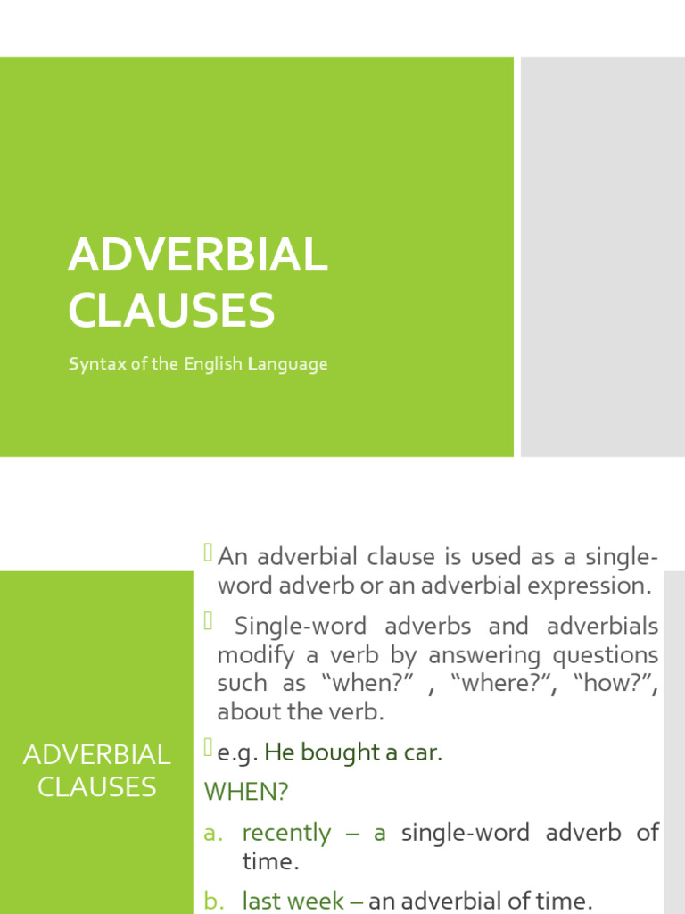 Adverbial Clauses Syntax | PDF | Adverb | Syntax