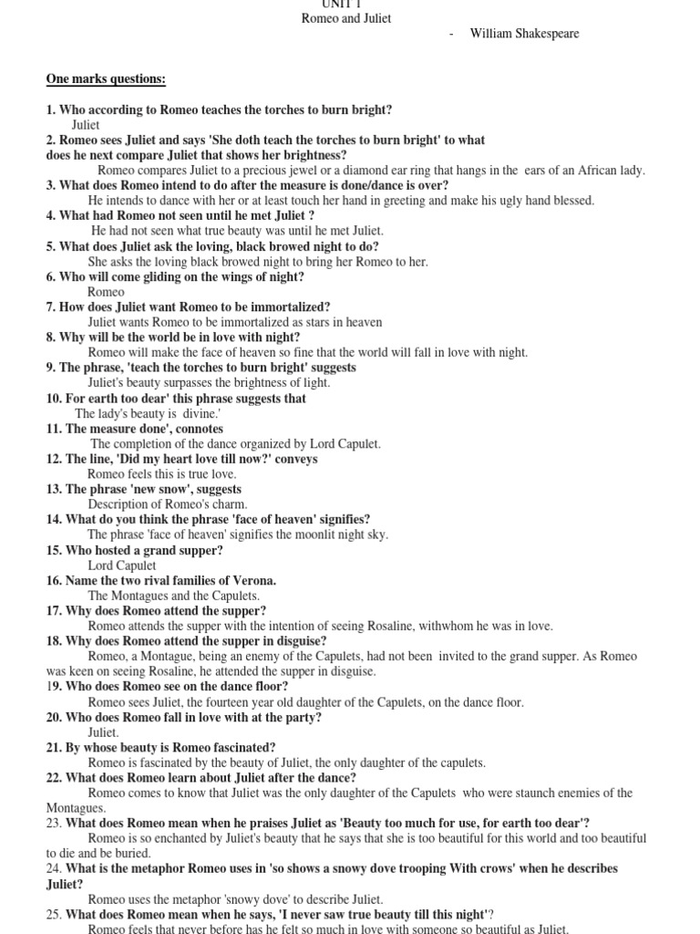 II PUC English Notes | PDF | Characters In Romeo And Juliet