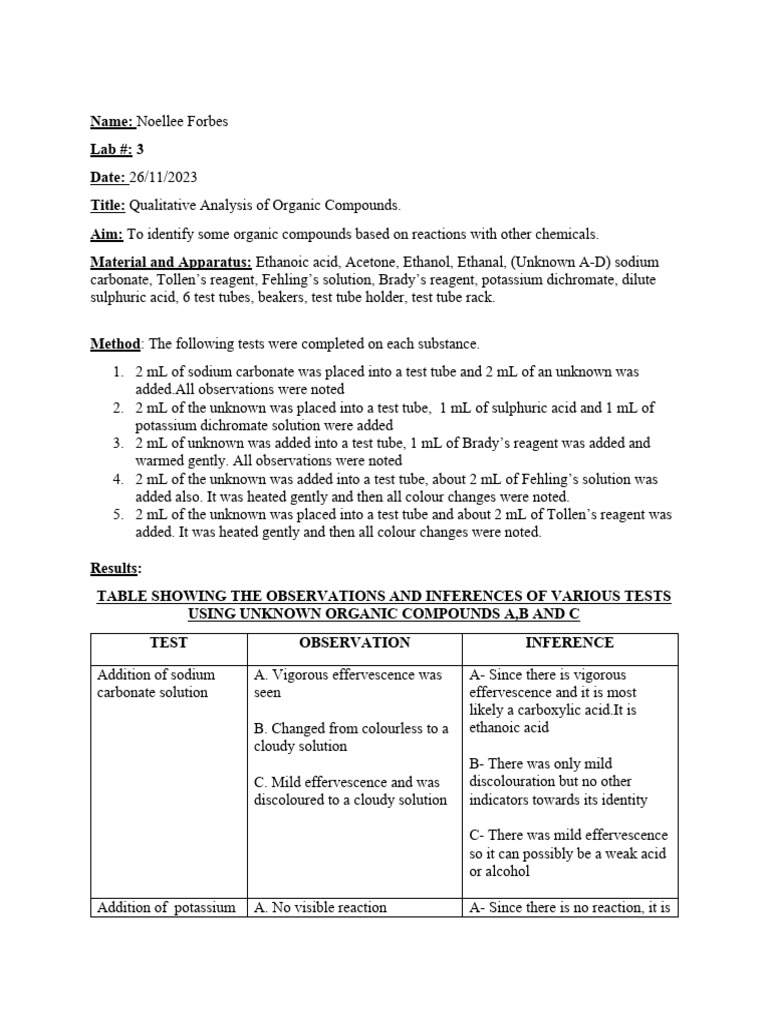 Qualitative Analysis Lab | PDF | Aldehyde | Ketone