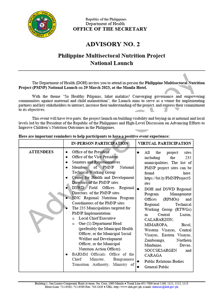 Advisory 2 PMNP National Launch 1 | PDF | Mindanao