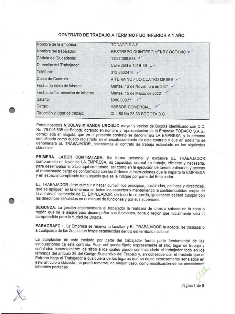 Contrato Henry Restrepo | PDF
