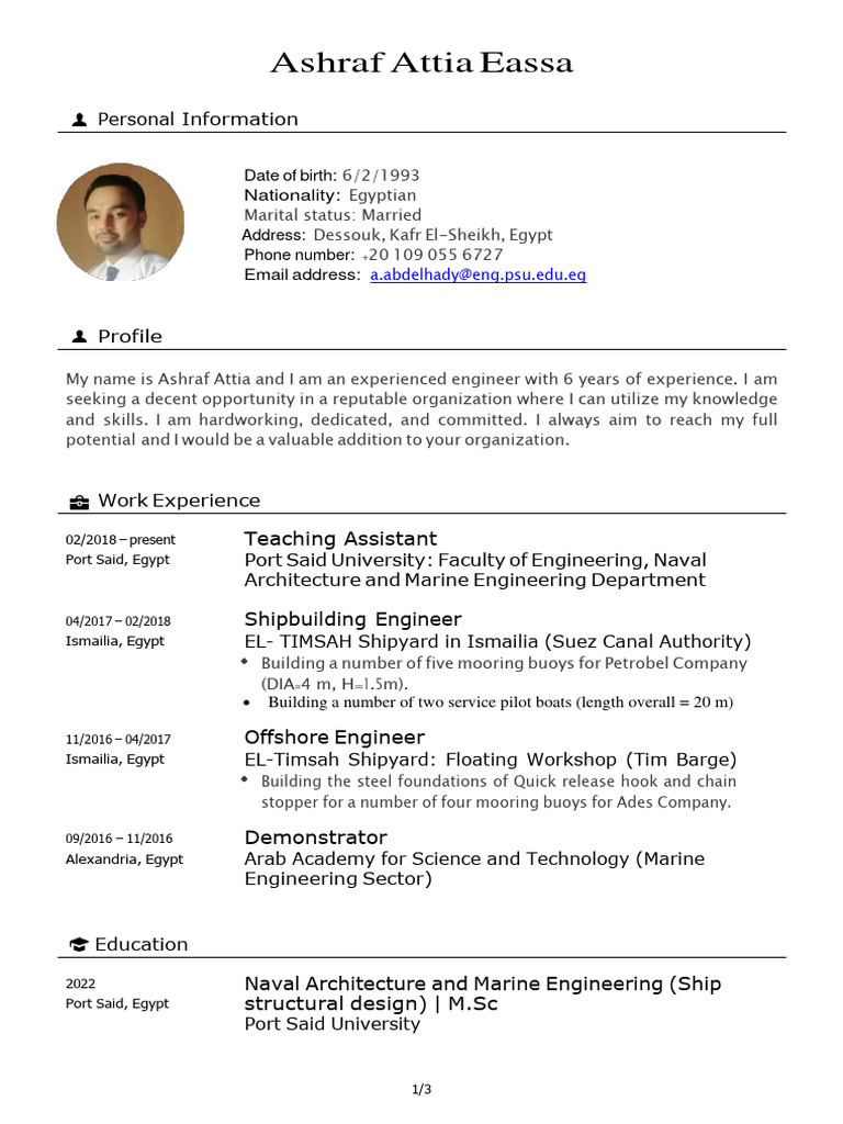 Ashraf Attia CV 2023 | PDF | Ships | Egypt
