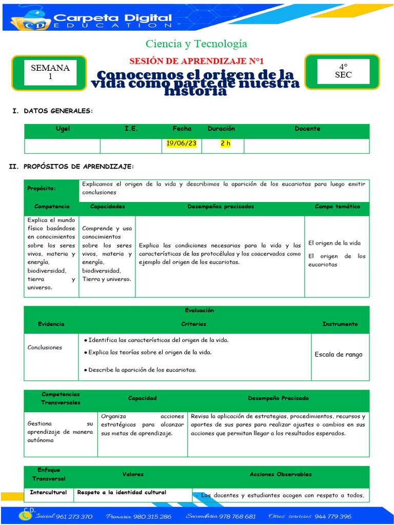 4° Sesión de Aprendizaje Sesión 1-Sem.1-Exp.4-Cyt | PDF | Agua | Gases