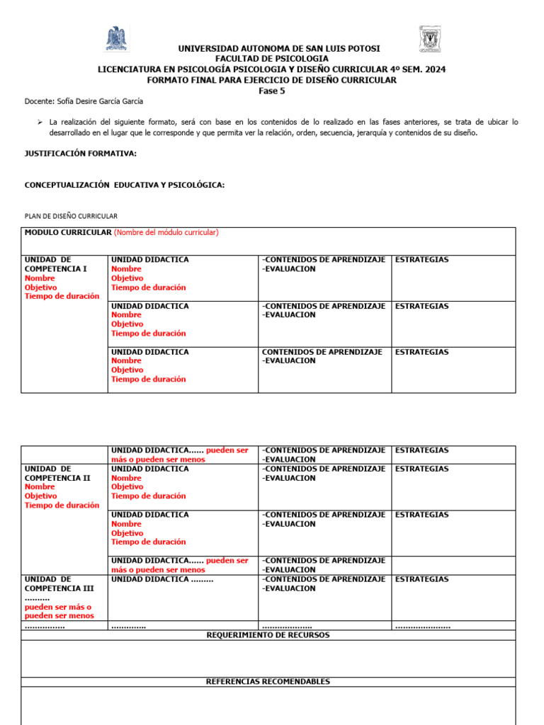 FORMATO FINAL Ejerc-Diseño-Curric Fase 5 | PDF | Cognición | Teoría de la educación
