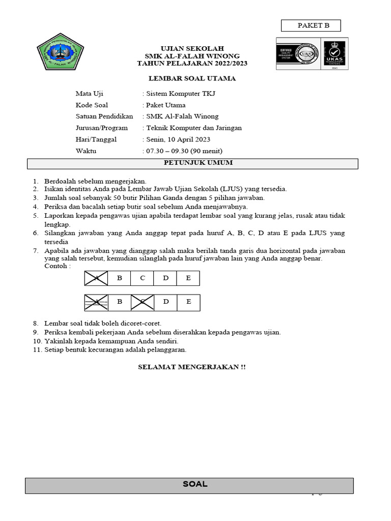 Soal Siskom Paket B | PDF | Metode & Bahan Ajar | Komputer