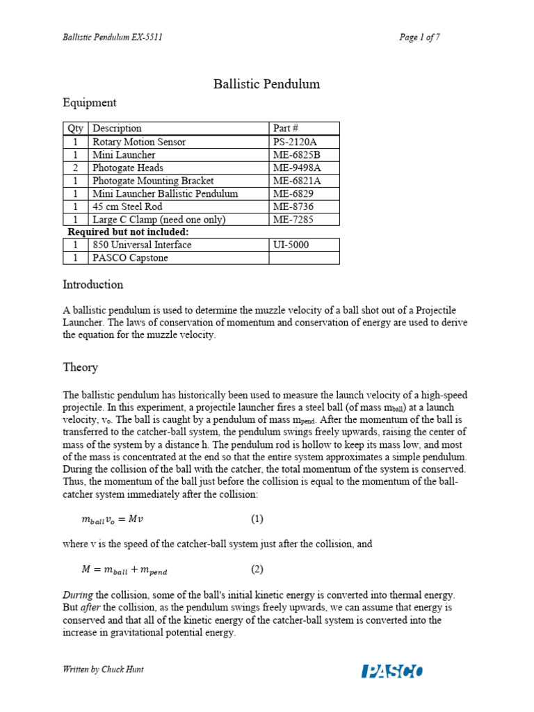 EX-5511 Ballistic Pendulum | PDF | Momentum | Collision