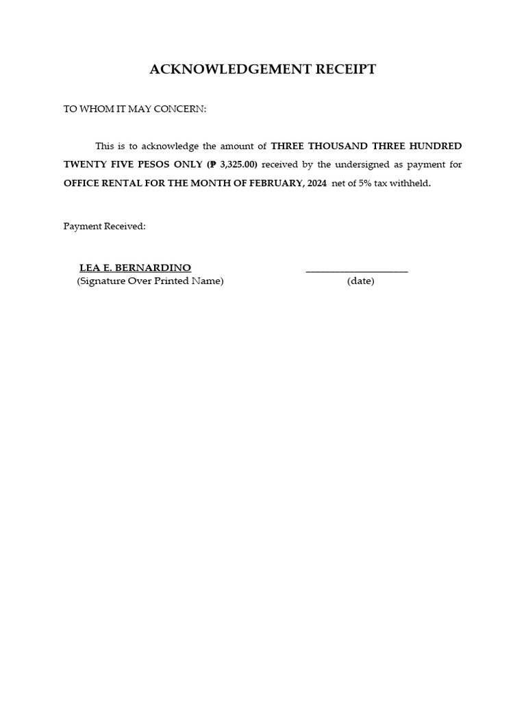 Payment Acknowledgement Receipts | PDF