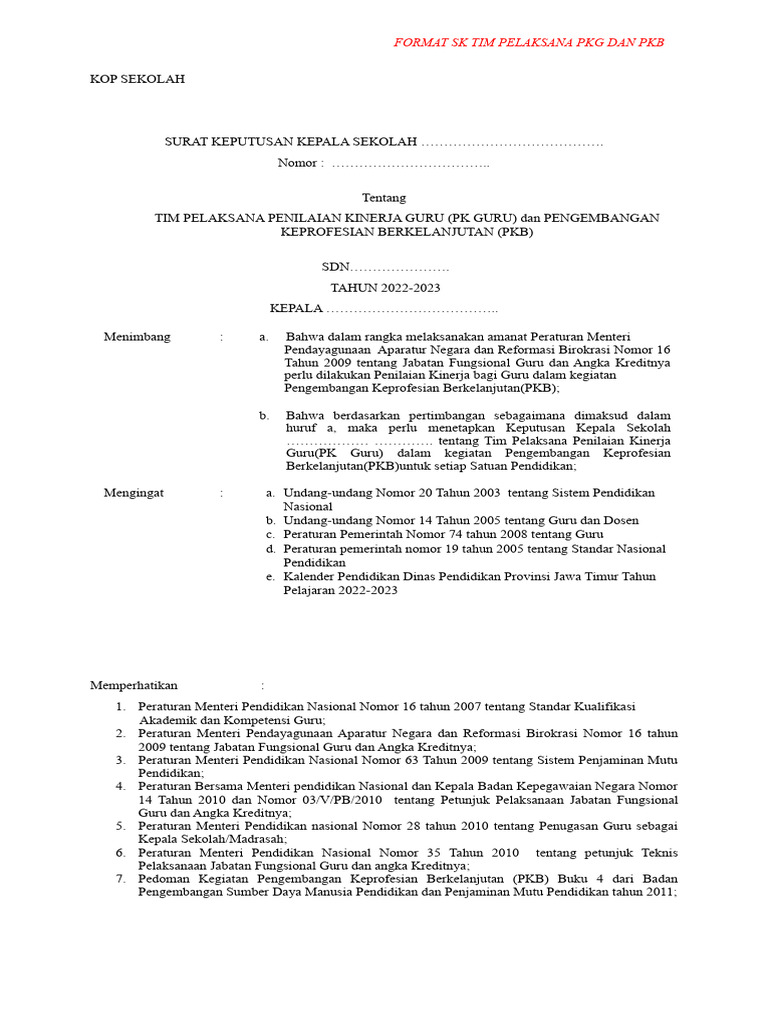 Format Sk-Tim-Pkg PKB-2022-2023 | PDF