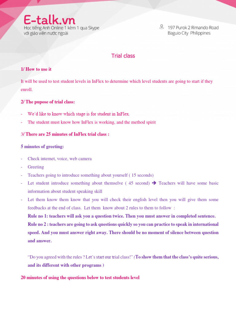 E-Talk InFlex Trial Class Guideline - Updated | PDF | Career & Growth ...