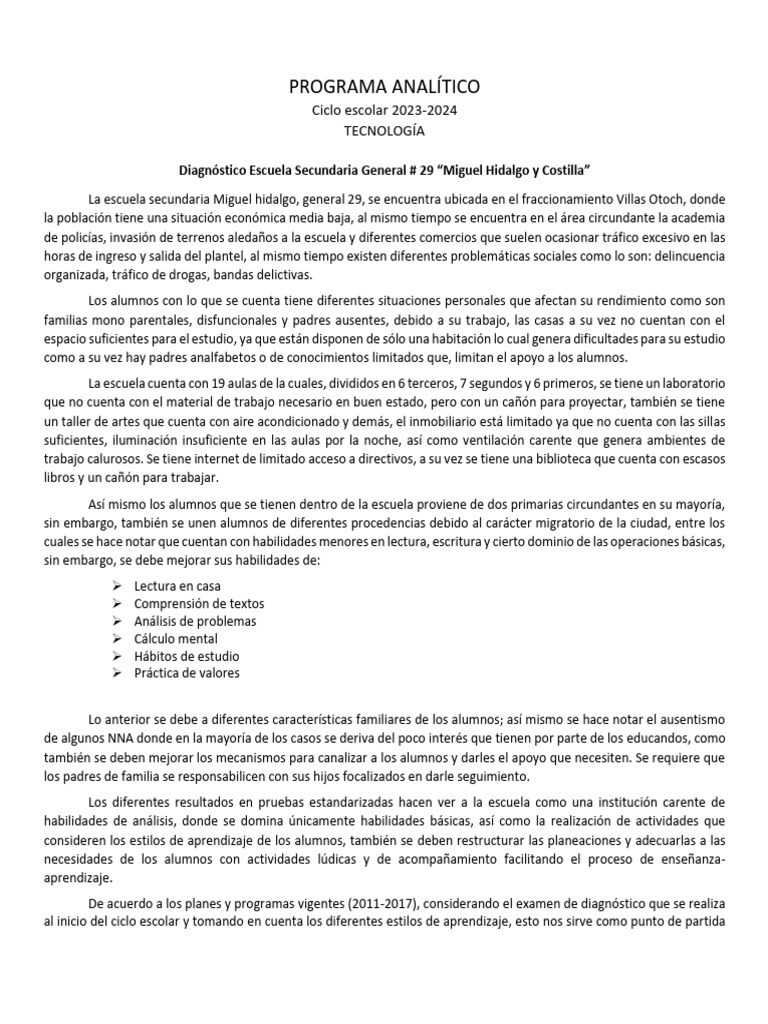 Programa Analitico Tecnología 1ro-2do-3ro | PDF | Maestros | Enseñando