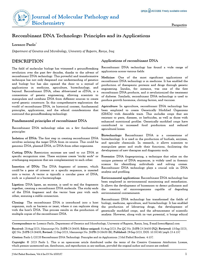 recombinant-dna-technology-principles-and-its-applications | Download Free PDF | Recombinant Dna ...