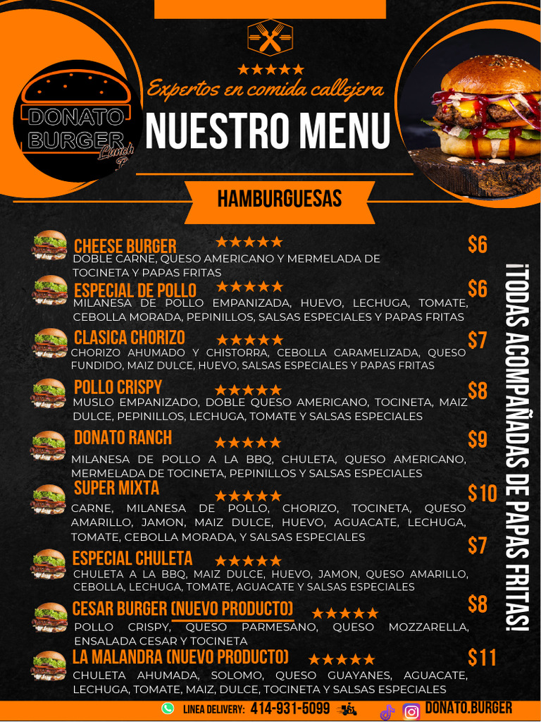 Menú Callejero: Hamburguesas y Más | PDF | Pancho | Alimentos