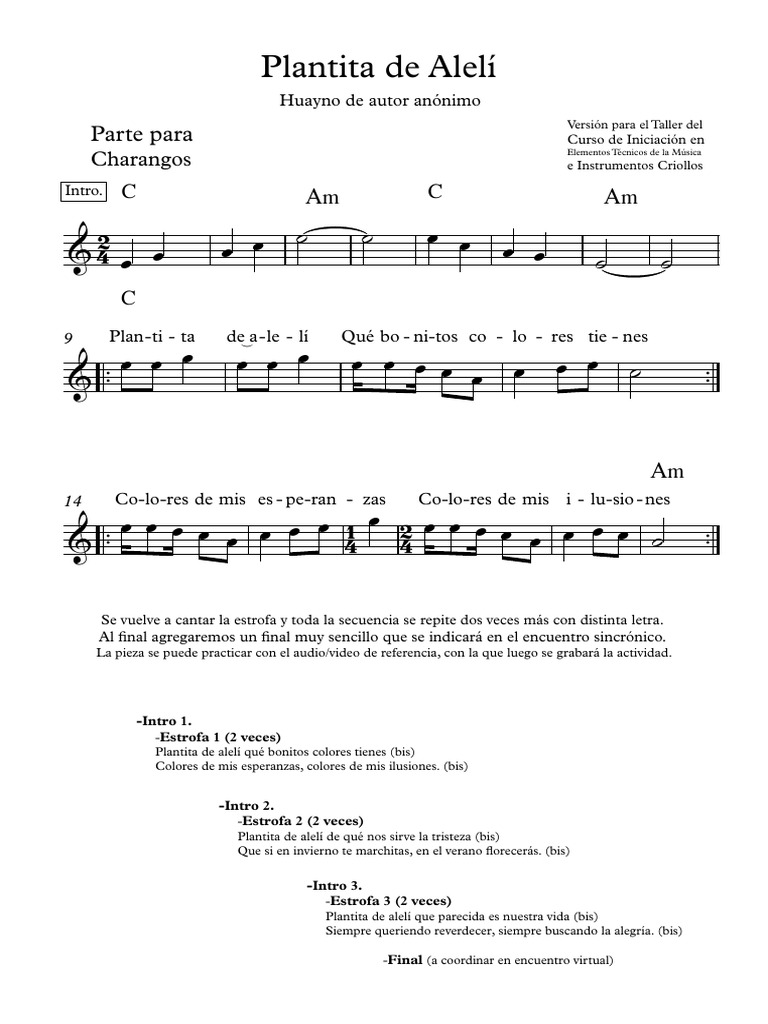 Plantita de Aleli CIETMIC 2021 - Taller - CHARANGO - Partitura completa ...