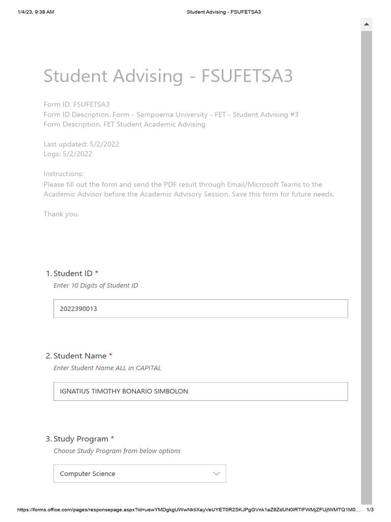 FET Student Advising Form FSUFETSA3 | PDF | Information Technology ...