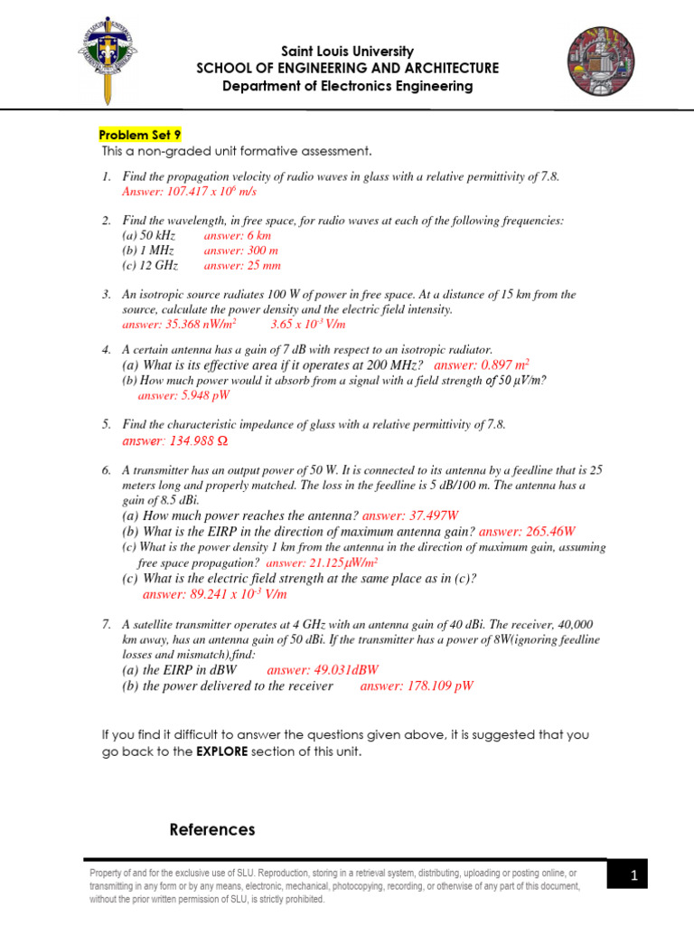 PROBLEM SET #9 | PDF | Antenna (Radio) | Telecommunications Engineering