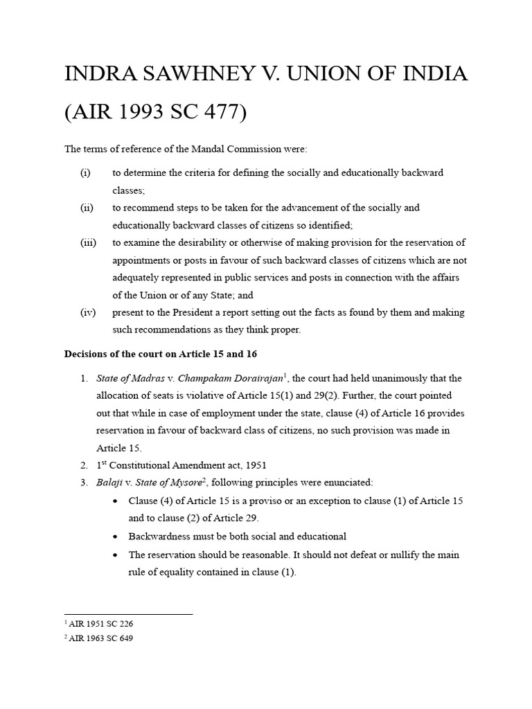 INDRA SAWHNEY Case | Download Free PDF | Caste | Justice