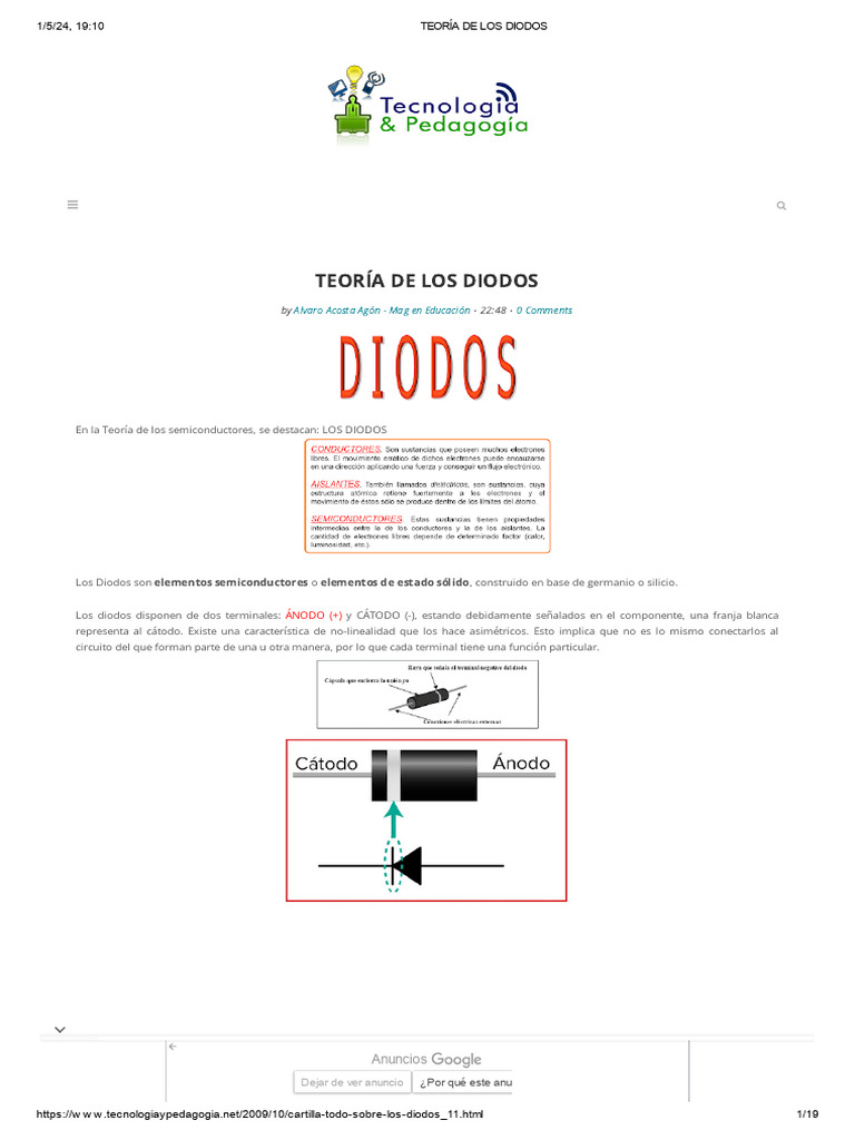 Teoría de Los Diodos | Descargar gratis PDF | Semiconductores | Diodo