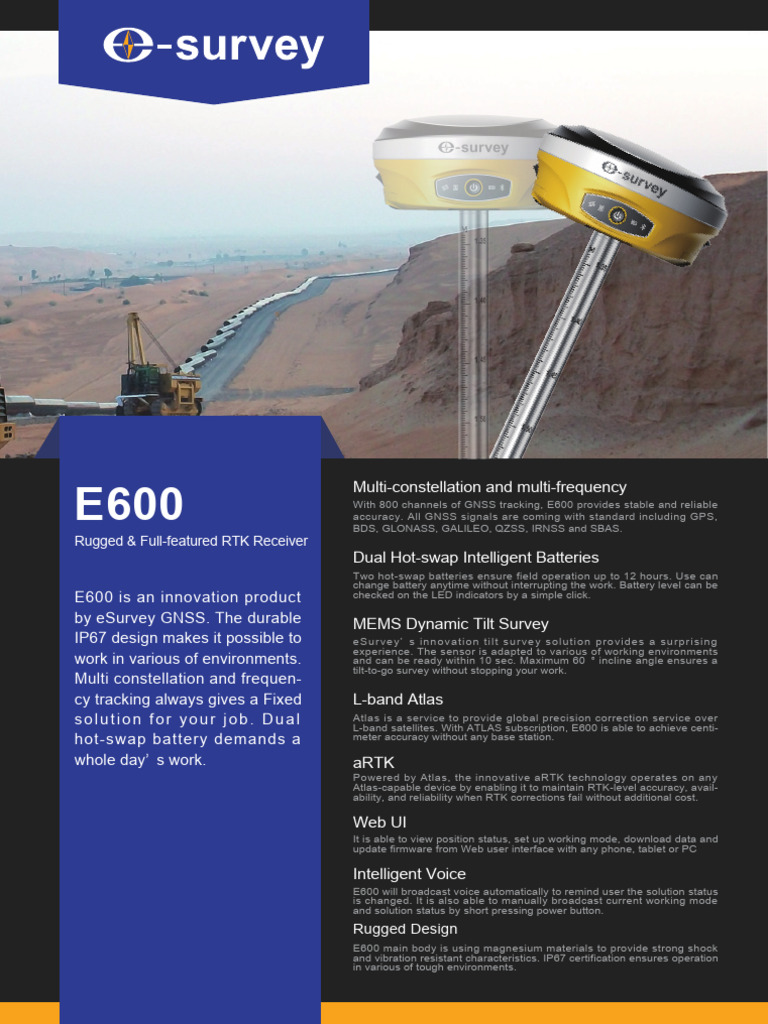 E600 Rugged Multi-Frequency RTK Receiver | PDF | Surveying | Wireless