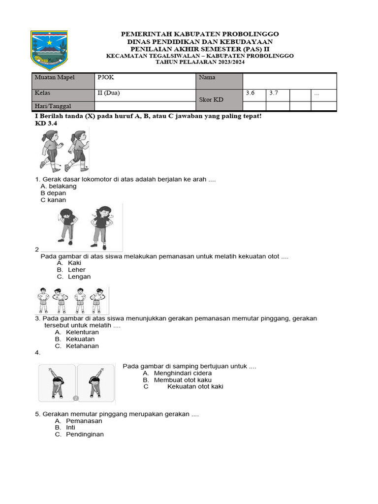 Soal Pjok Kelas Ii SMSTR 2 | PDF