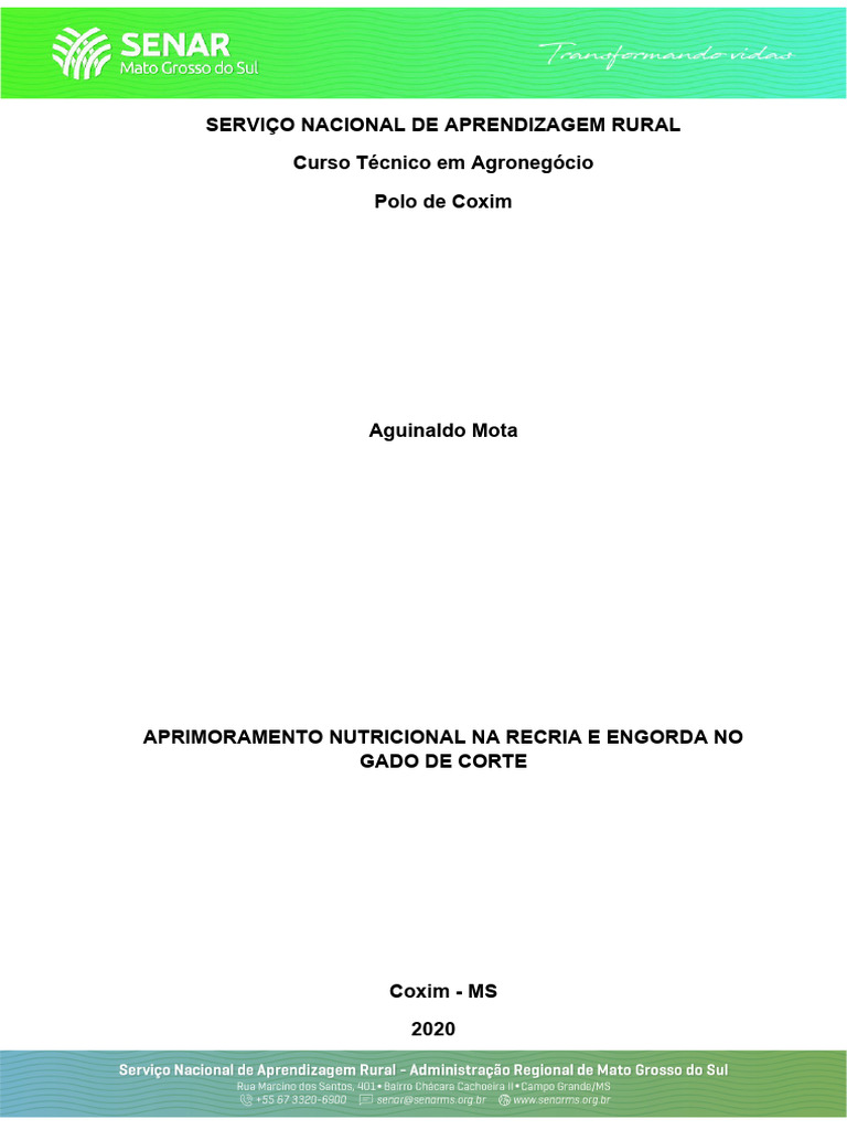 TCC Senar Aguinaldo Coxim 15.12.2020 | PDF | Proteínas | Economia