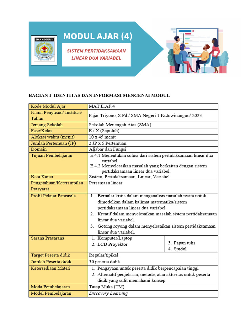 Modul Sistem Pertidaksamaan Linear Dua Variabel | PDF