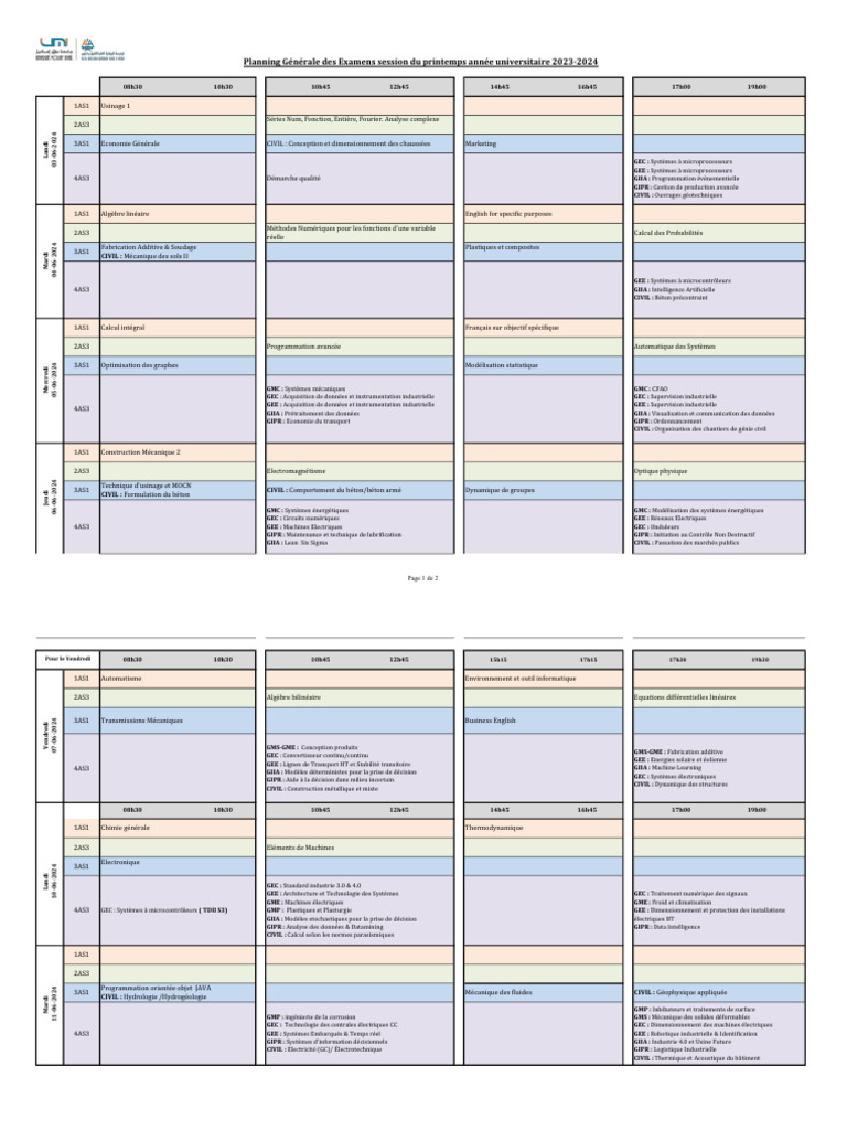 Planning Examen Session Printemps 2023 2024 V 16 05 2024 | PDF | Ingénierie