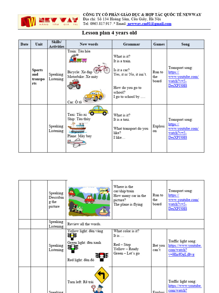 Lesson Plan For 4 Years Old in June | PDF | Land Vehicles | Vehicles