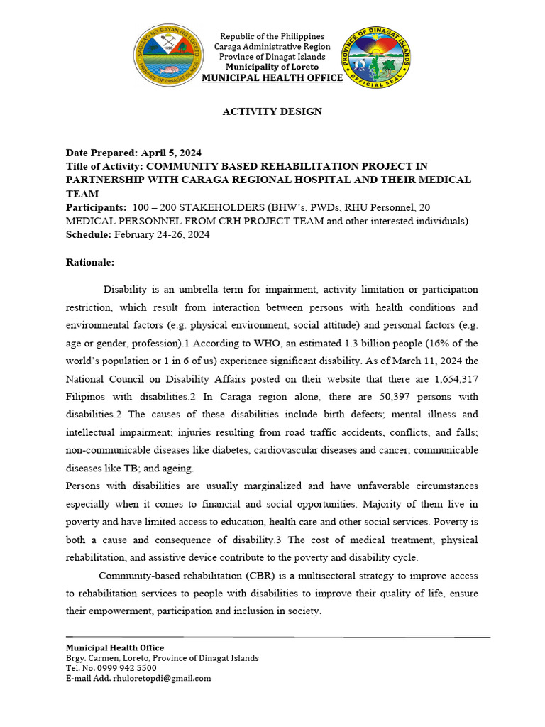 COMMUNITY REHABILITATION PROJECT | PDF | Disability | Physical Therapy