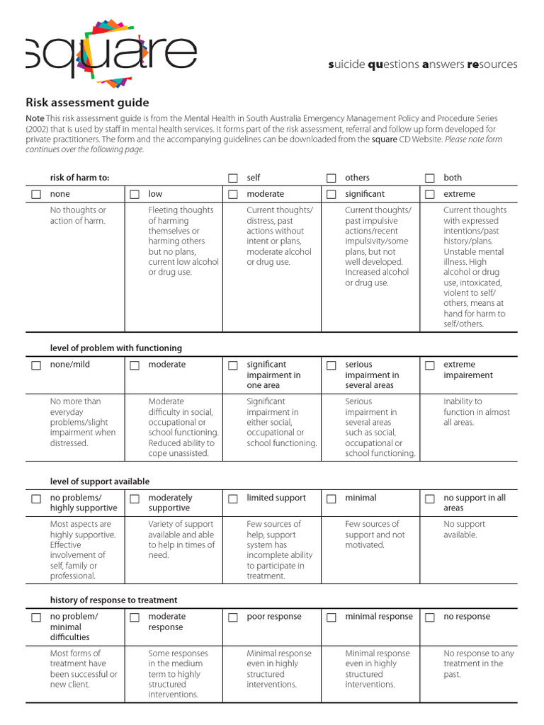 Risk Assessment Guide | PDF | Substance Abuse | Suicide