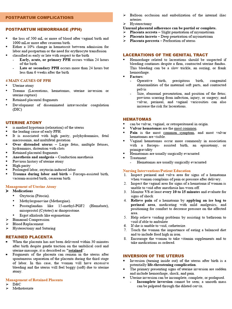 Postpartum Complication NCM109 YBOA 2 | PDF | Childbirth | Uterus