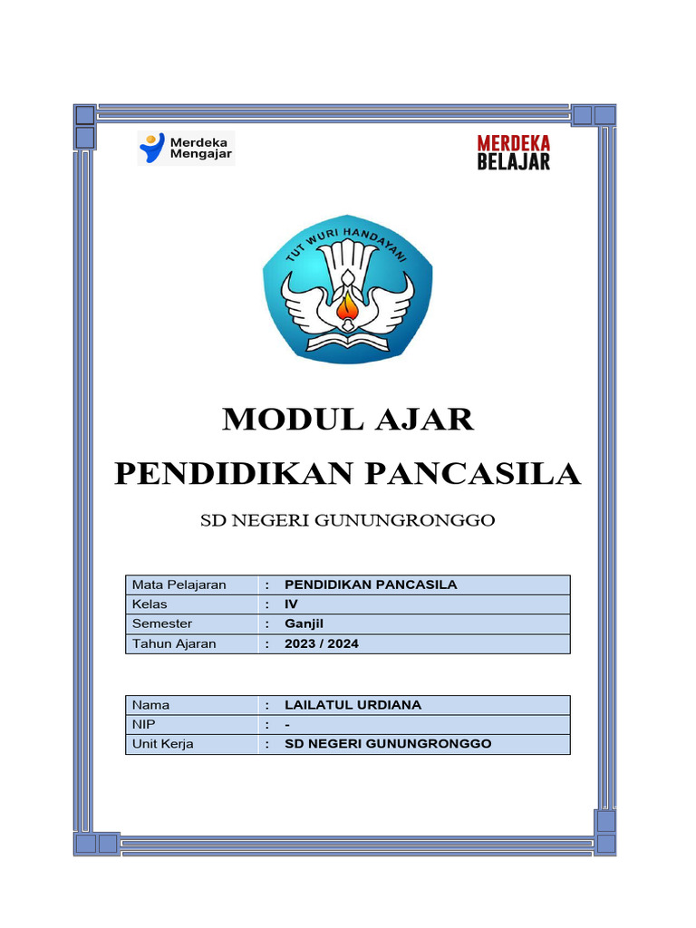 Cover Modul Ajar Pancasila Kelas IV | PDF