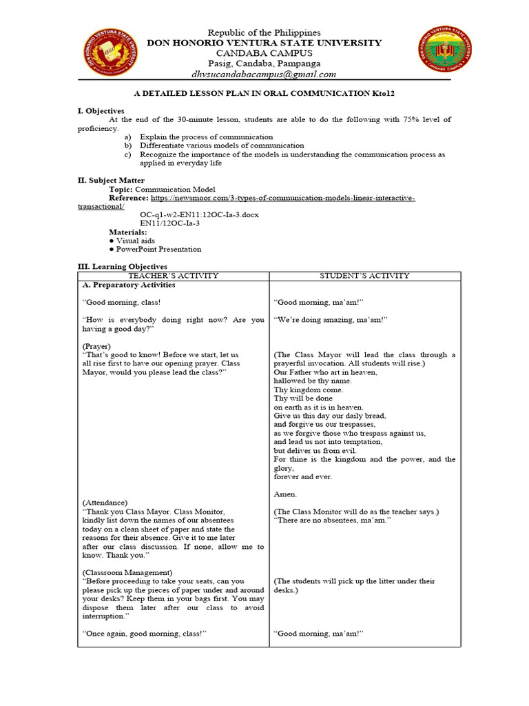 Communication Models Lesson Plan | PDF | Communication | Lord's Prayer