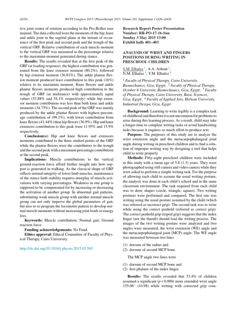 Analysis of Wrist and Fingers Positions During Writing in Preschool ...
