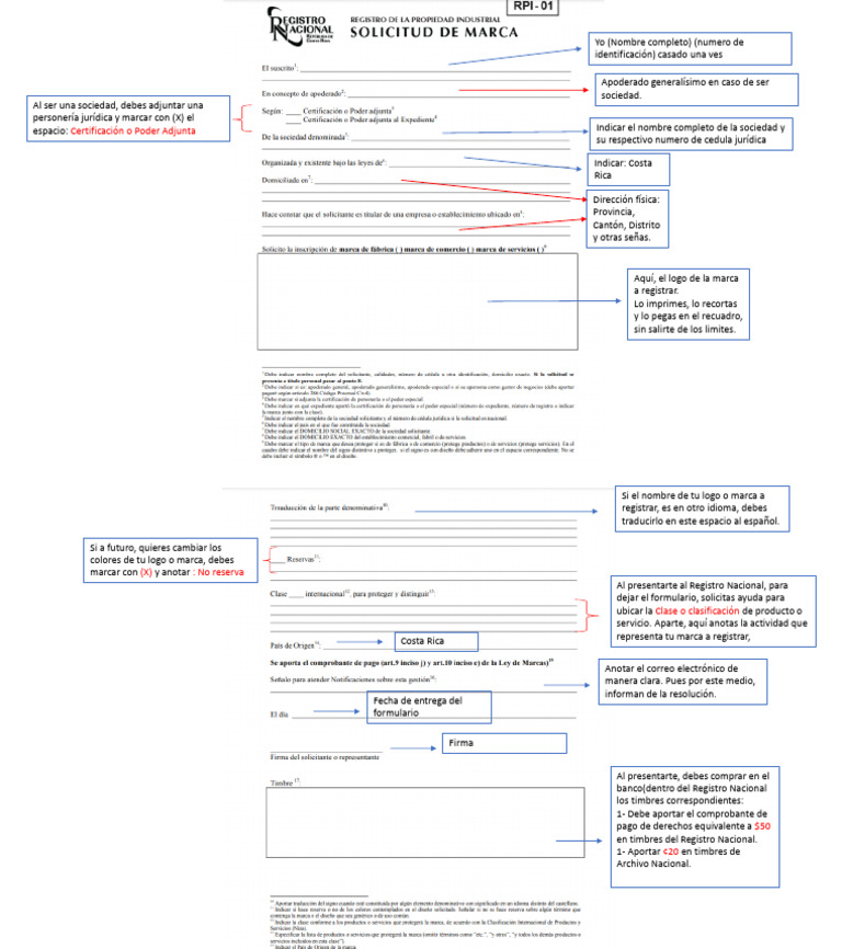 Ejemplo de Como Llenar El Formulario Registro MARCA en Costa Rica | PDF