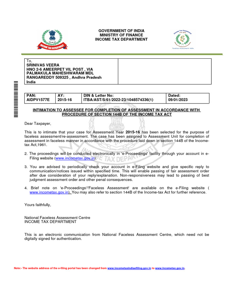 AIDPV1577E - Intimation Letter - 1048574336 (1) - 09012023 | PDF ...