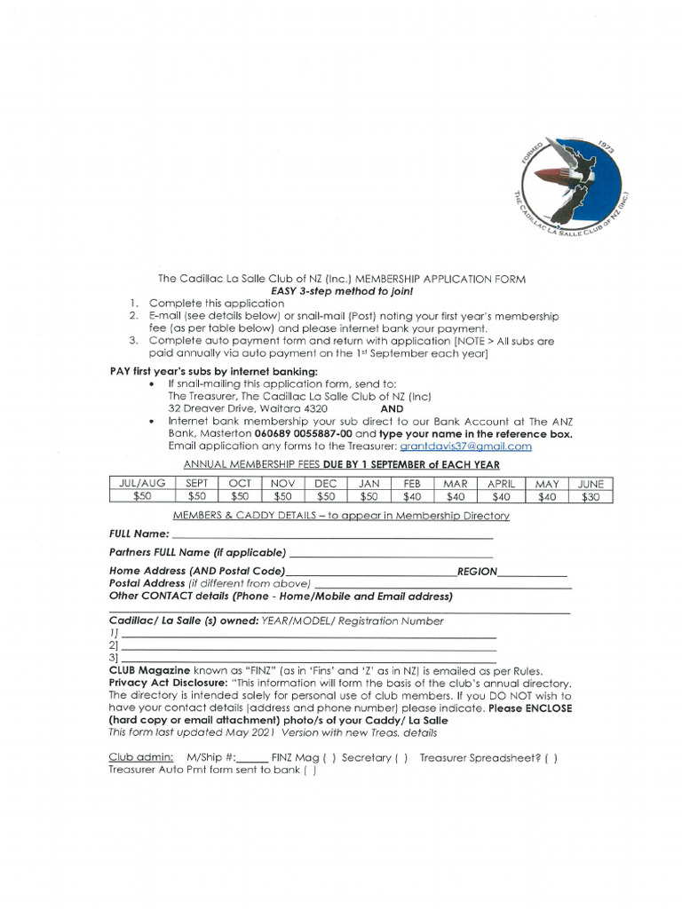 2021 Double Sided Mship Form Auto PMT Form Last Updated July21 | PDF