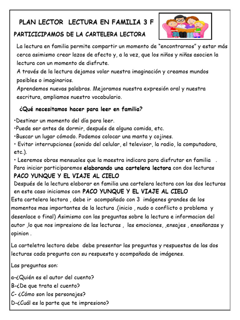 2024 Tercer Grado Plan Lector Lectura en Familia 3 f | Descargar gratis PDF | Comunicación ...